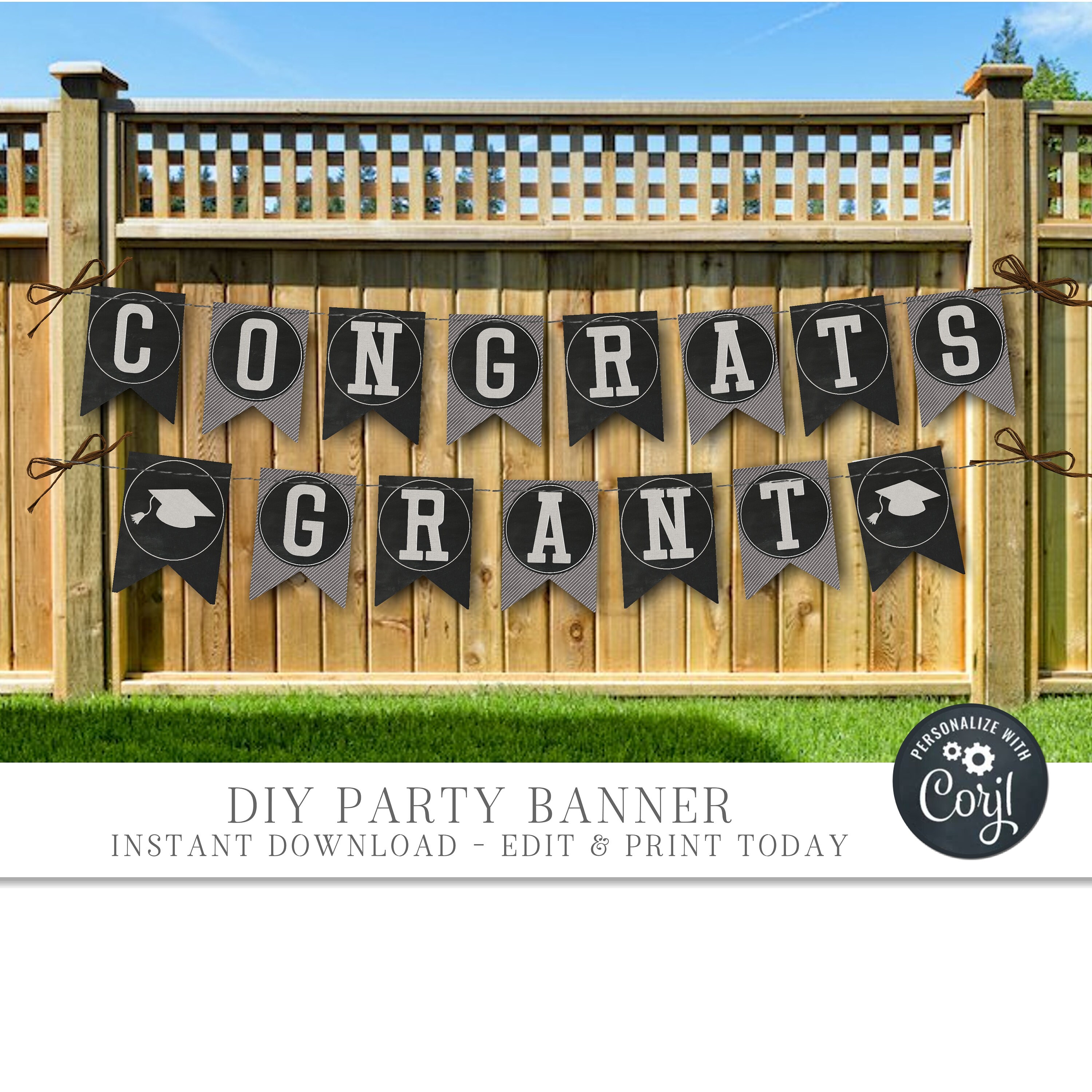 EDITABLE Graduation Congratulations Banner Graduation Pennant - Etsy