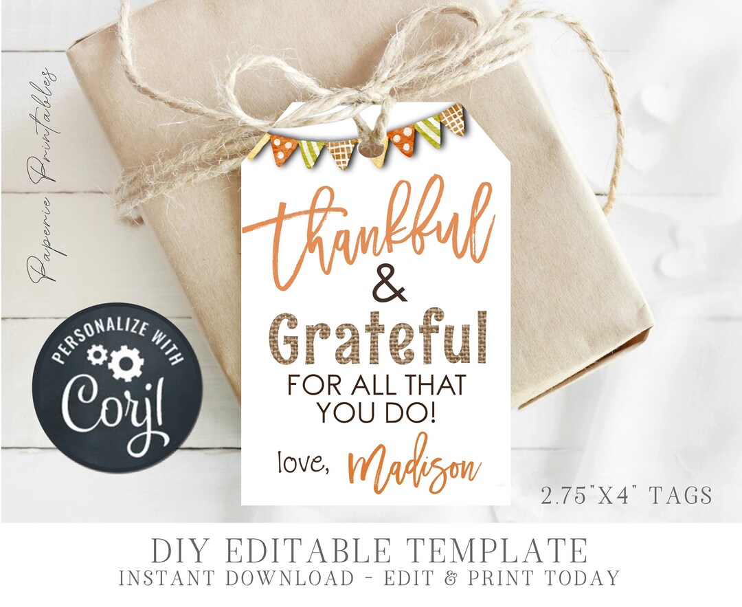 Editable Thanksgiving Gift Tags: Thankful Tags (DIY Printable) - Etsy