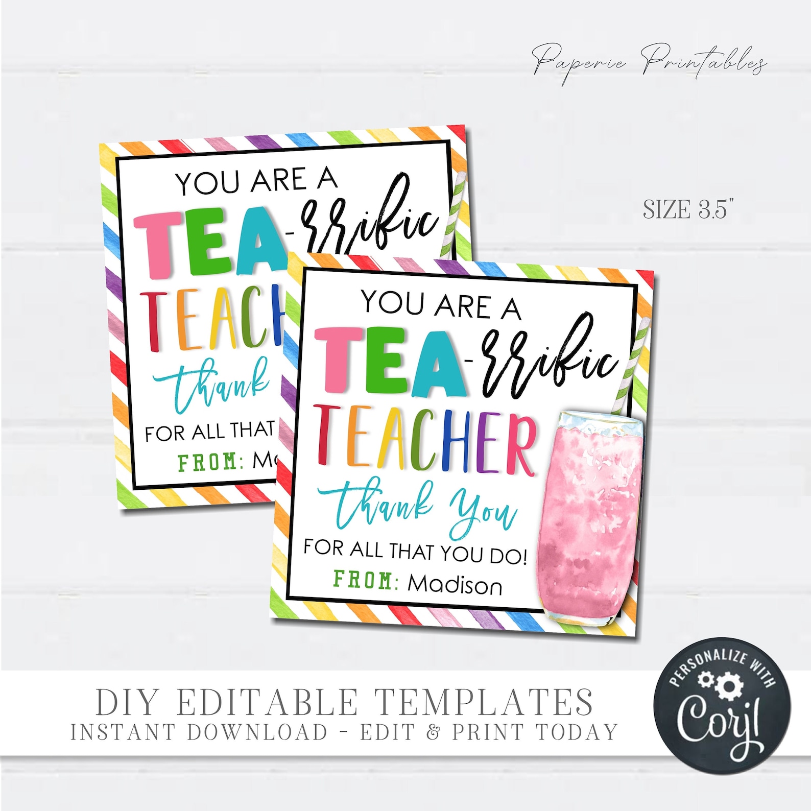EDITABLE You're Tea-riffic Teacher Appreciation Gift Tag - Etsy