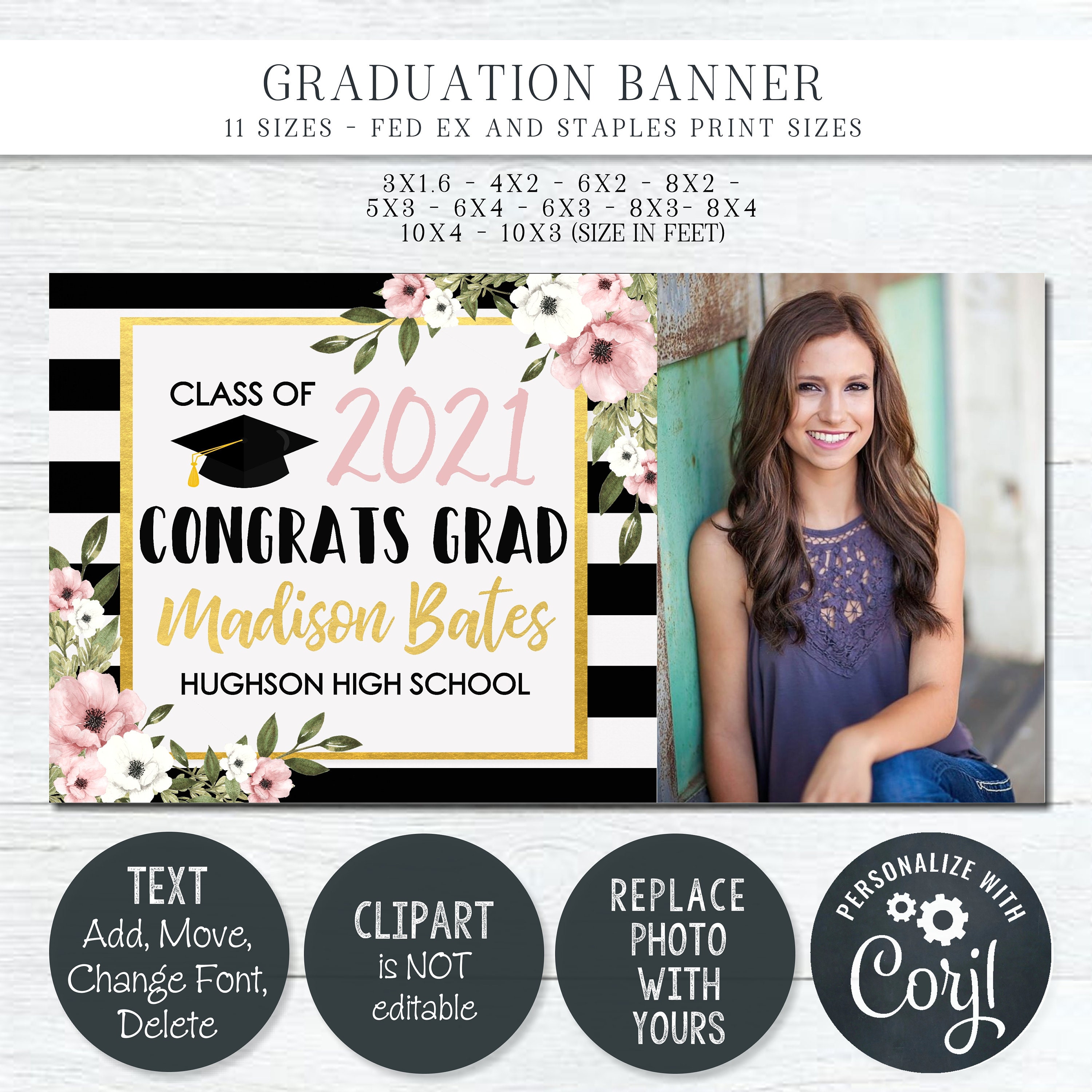 Editable Photo Graduation Banner: Class of 2024 Backdrop (DIY Corjl) # ...