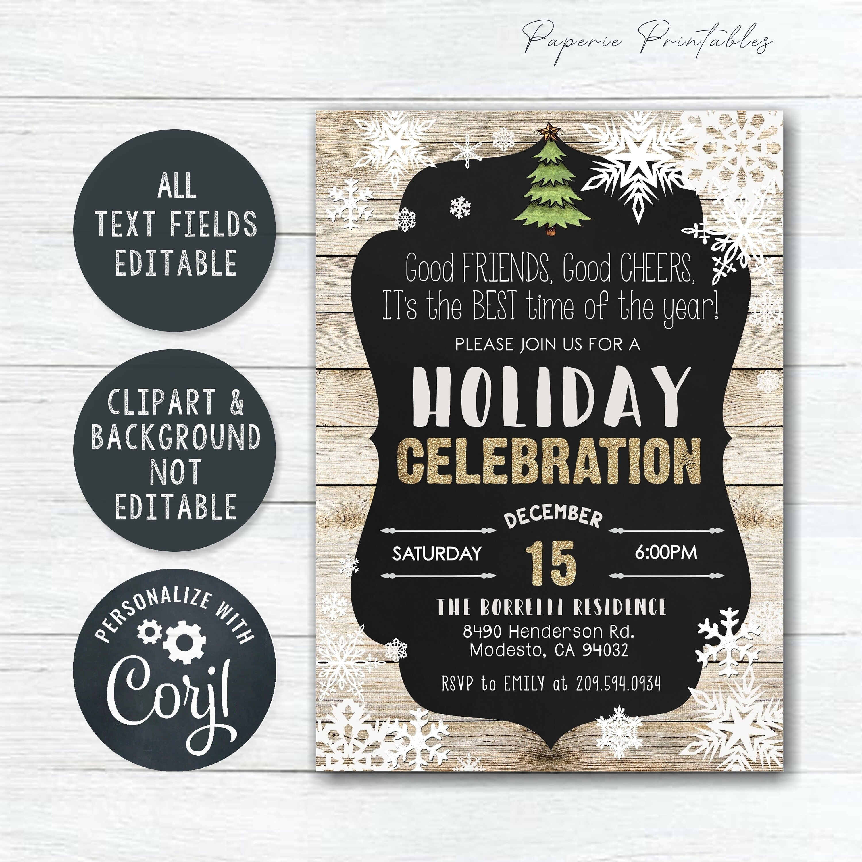 Editable Country Christmas Party Invitation Template (DIY Edit With ...
