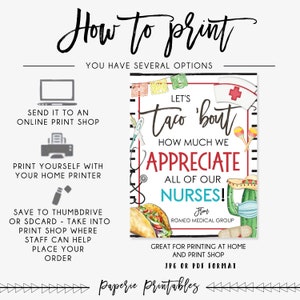 EDITABLE Taco 'bout Nurse Appreciation Table Sign, Nurse Appreciation ...