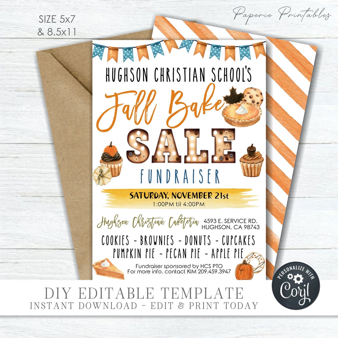 EDITABLE Fall Bake Sale Flyer School Bake Salel Flyer - Etsy