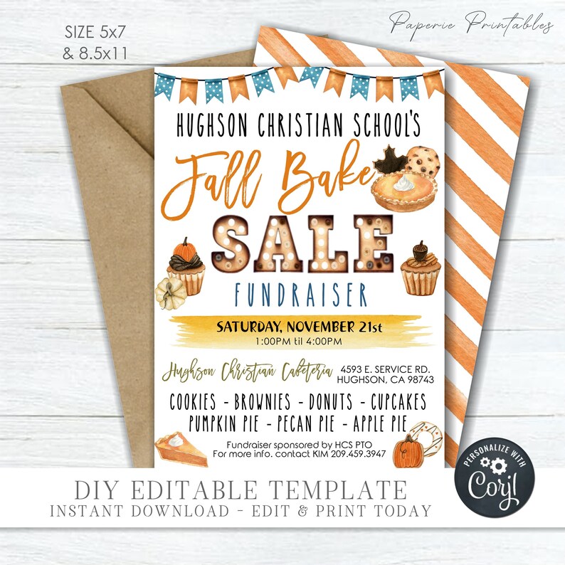 EDITABLE Fall Bake Sale Flyer School Bake Salel Flyer | Etsy