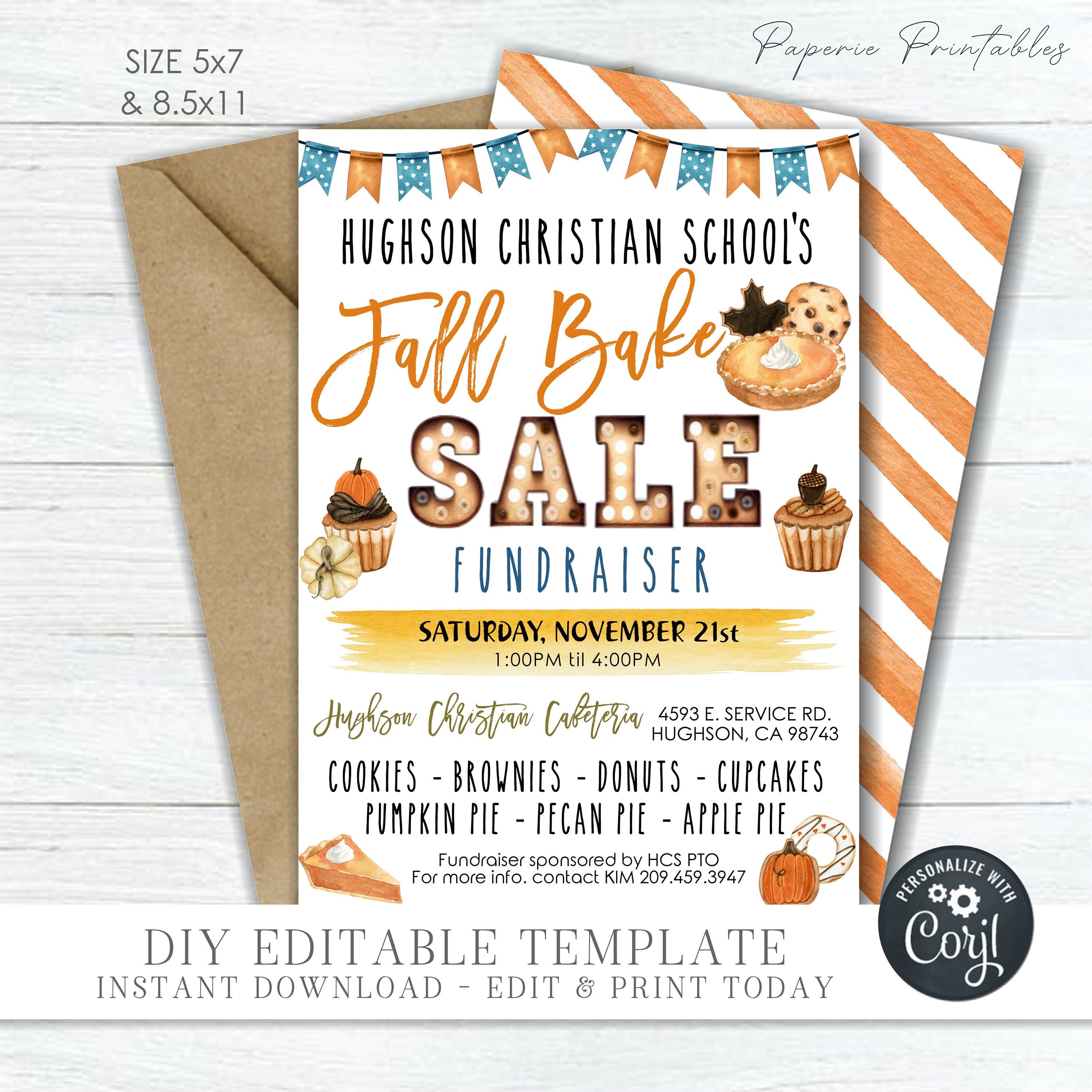 EDITABLE Fall Bake Sale Flyer School Bake Salel Flyer | Etsy