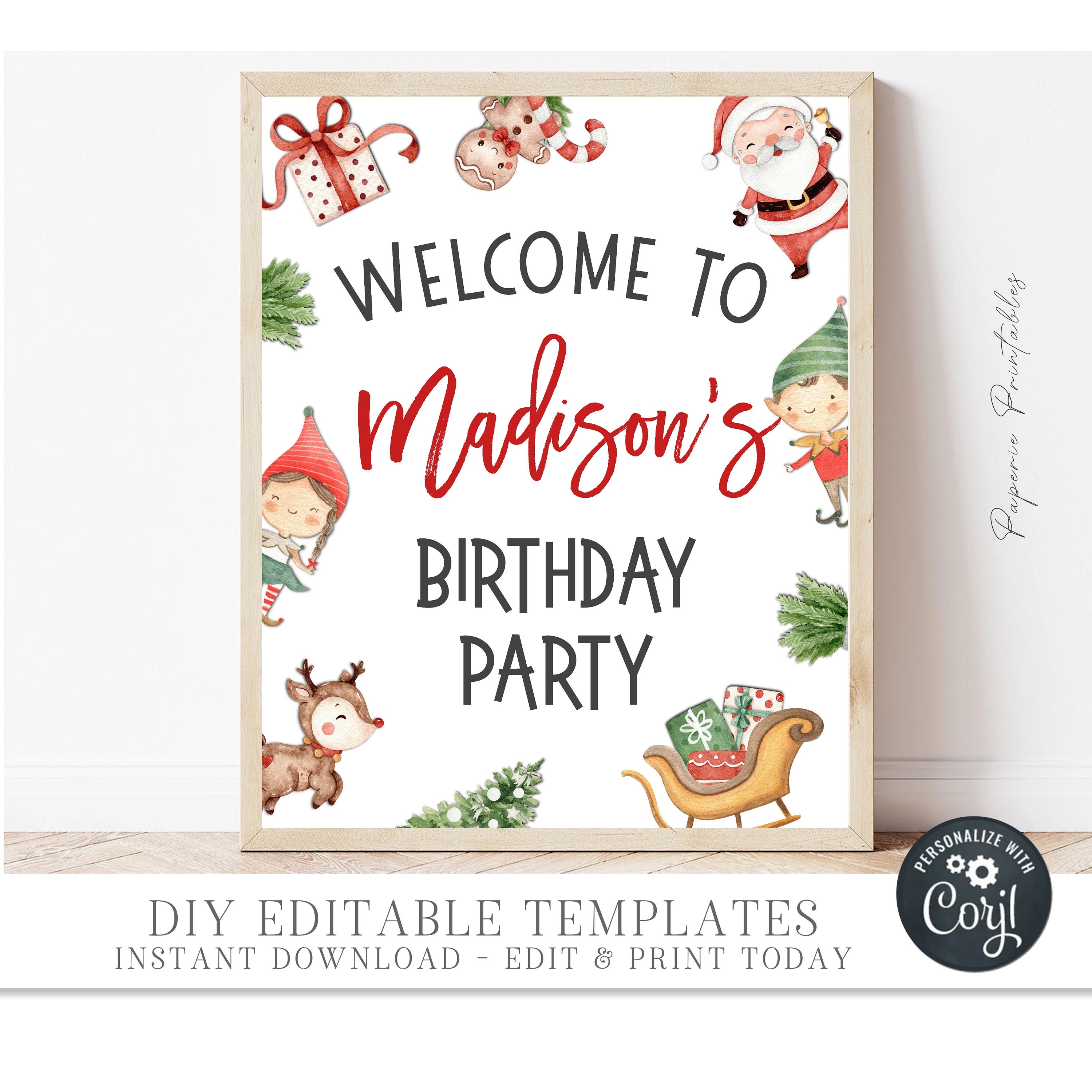 EDITABLE Christmas Party Signs DIY Christmas Birthday Party | Etsy