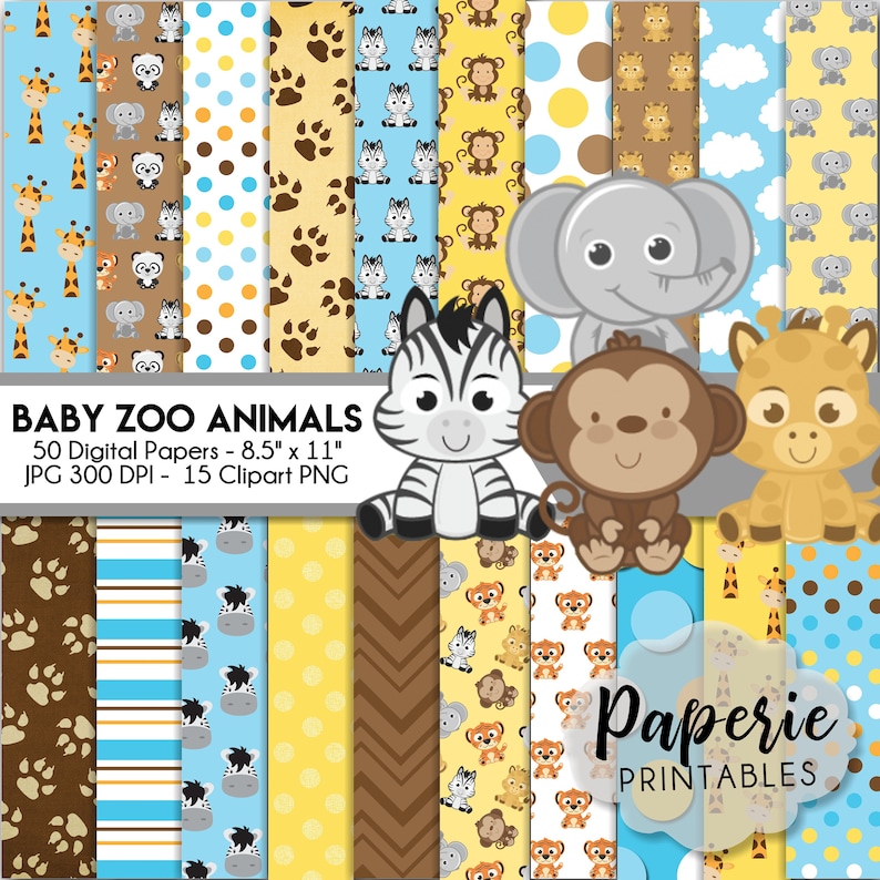 Baby Zoo Animals Digital Paper 8.5x11 Digital - Etsy