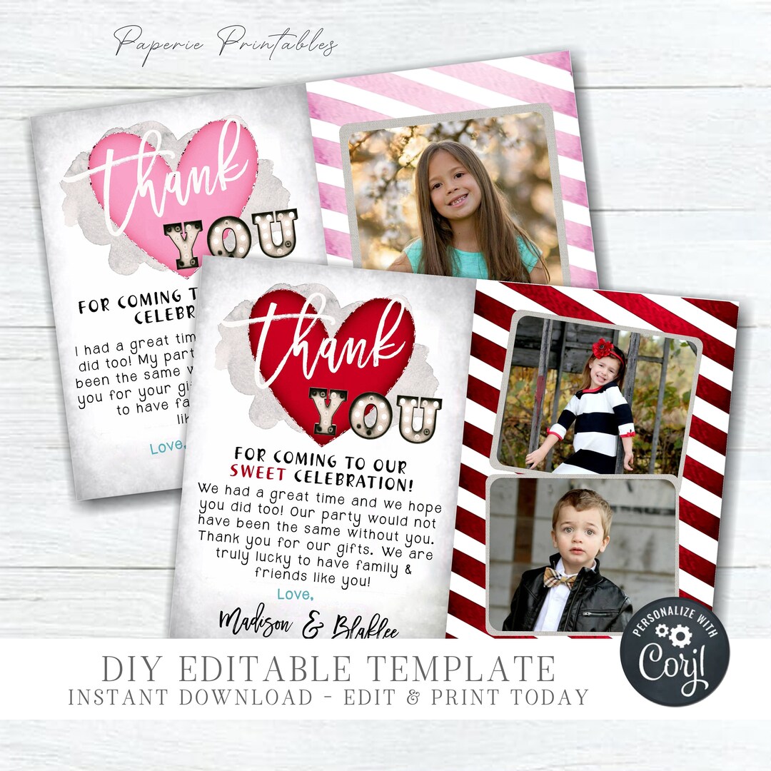 Editable Valentine's Birthday Thank You Card: Sweetheart Design ...