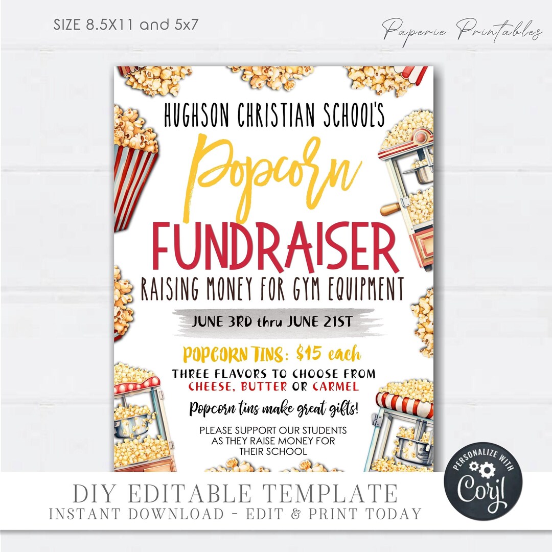 EDITABLE Popcorn Fundraiser Flyer, Popcorn Sale Flyer, Fundraiser Flyer ...