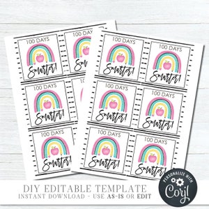 100 Days Smarter Gift Tag: Editable School Gift Card (digital Download ...