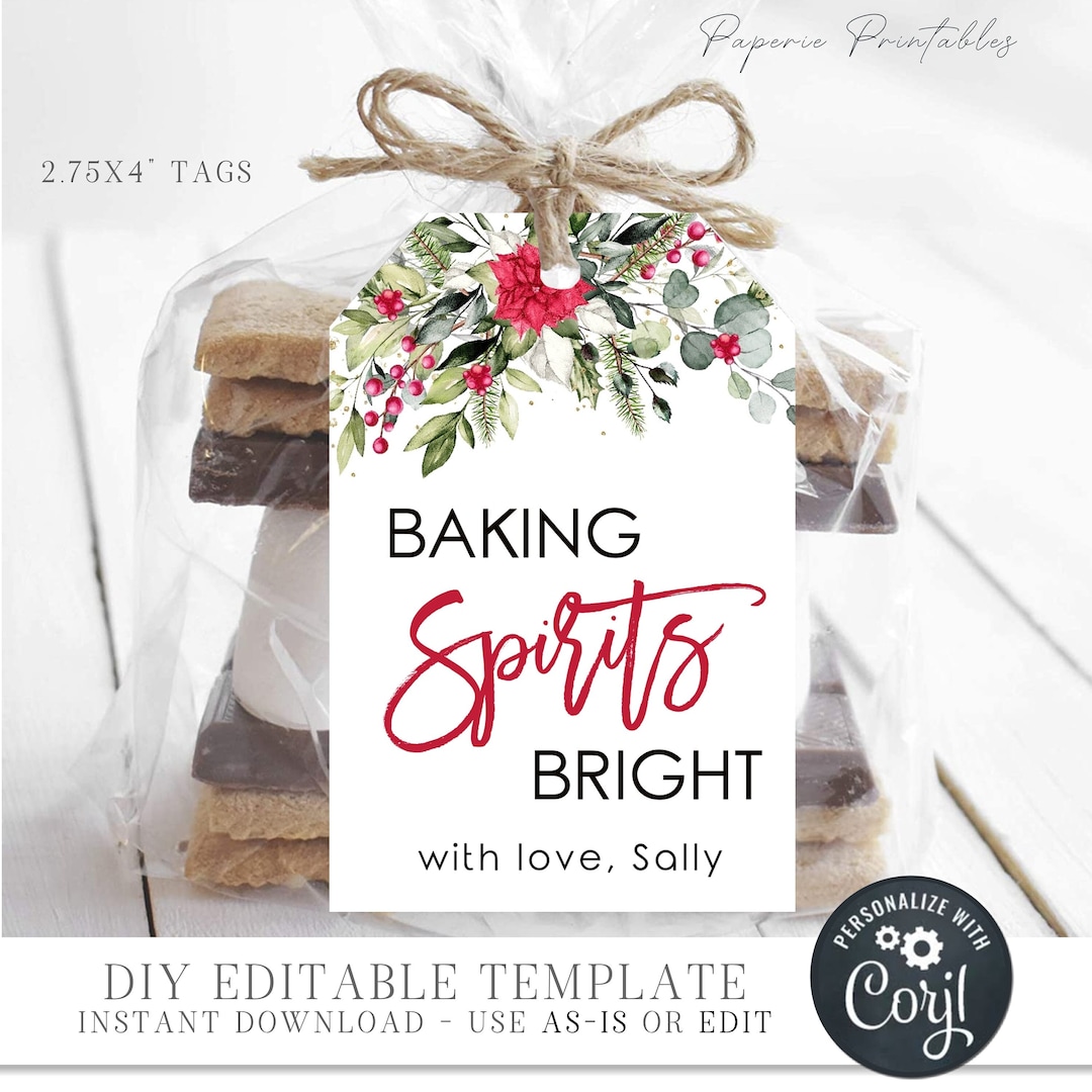 Editable Baking Spirits Bright Tag, Baking Spirits Bright Gift Tag ...