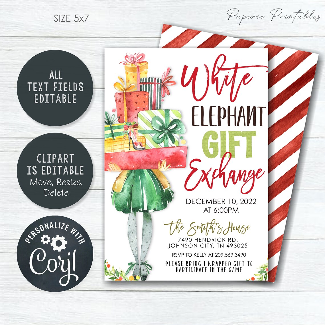 Editable White Elephant Gift Exchange Invitation: Christmas Party (DIY ...