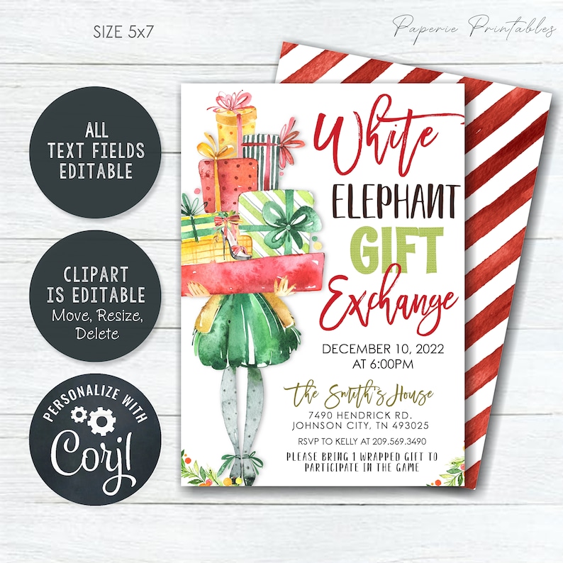EDITABLE White Elephant Gift Exchange Invitation Christmas - Etsy
