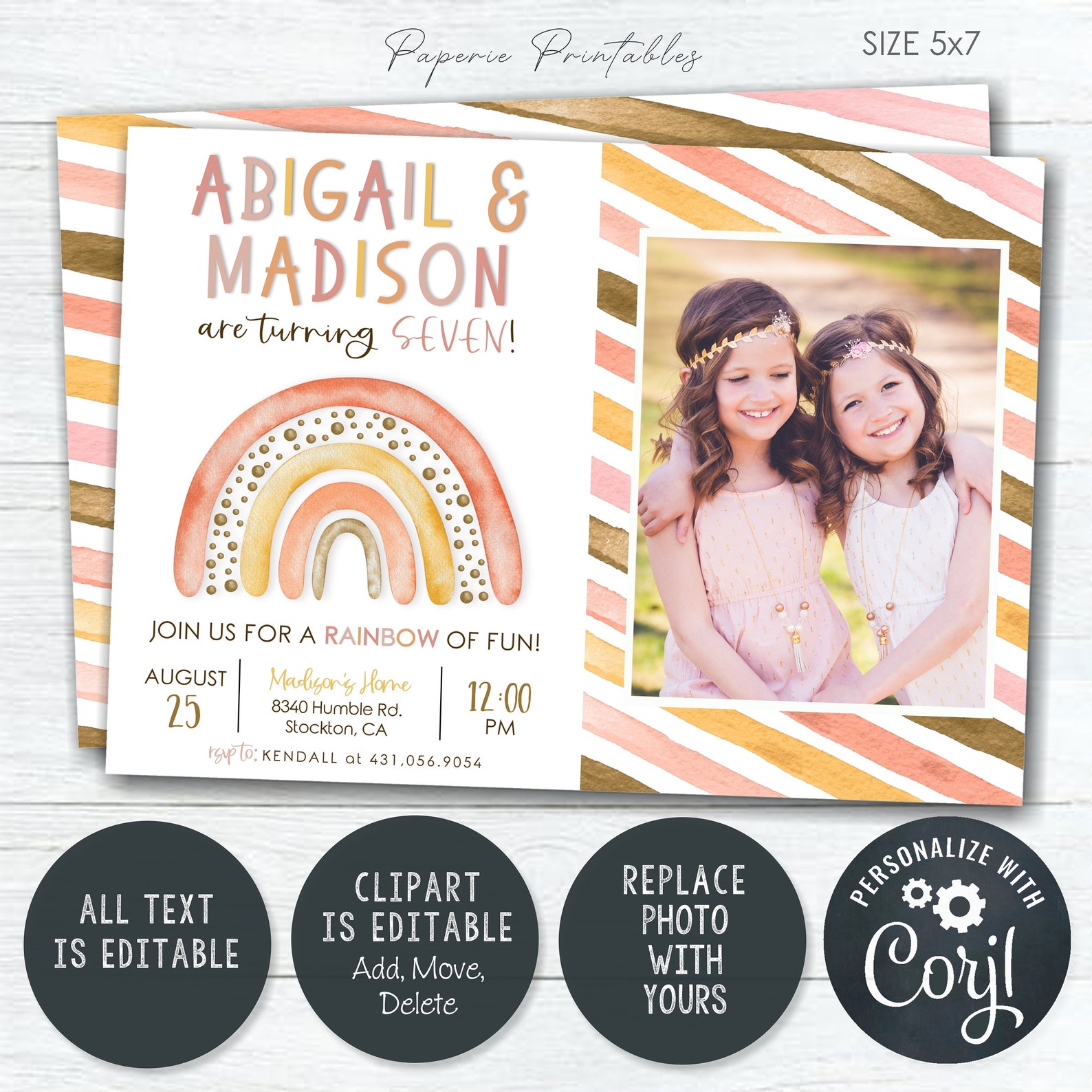 EDITABLE Boho Rainbow Birthday Invitation Rainbow Invitation - Etsy