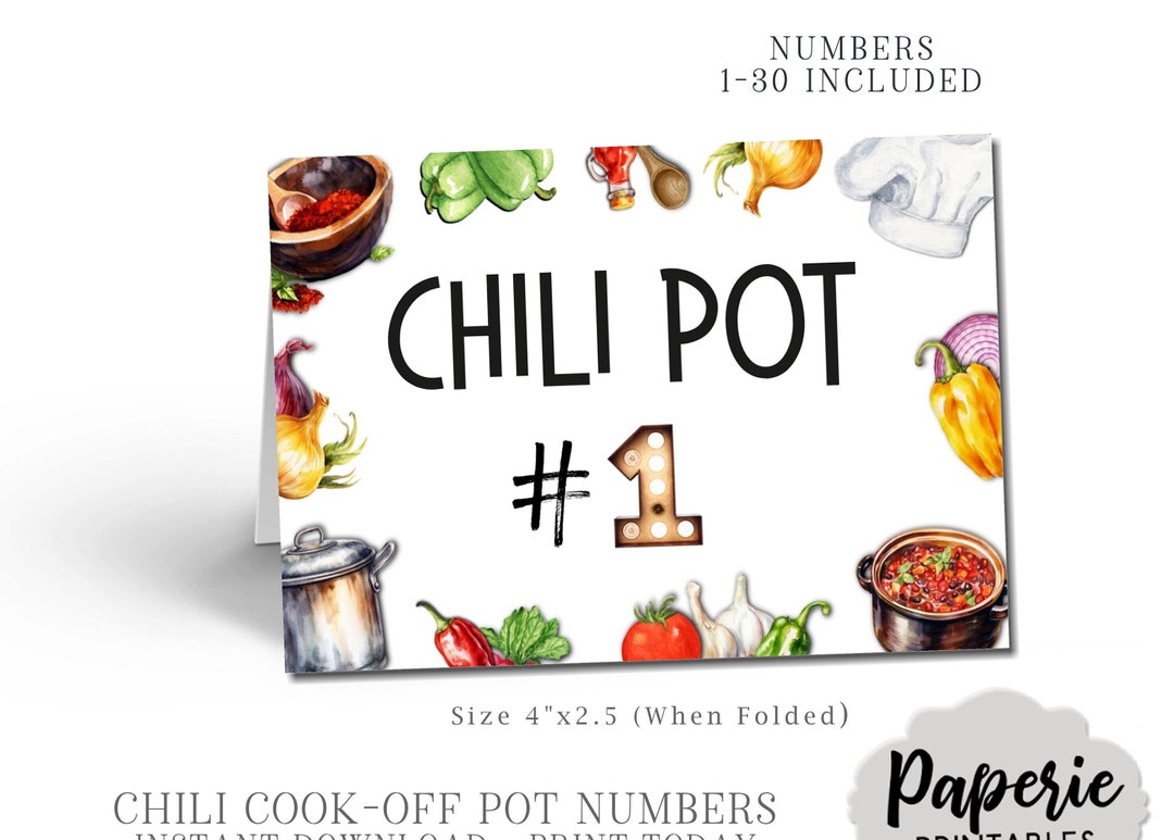 Chili Cook-off Pot Number Labels 1-30 (digital Download) #FLYR18 - Etsy