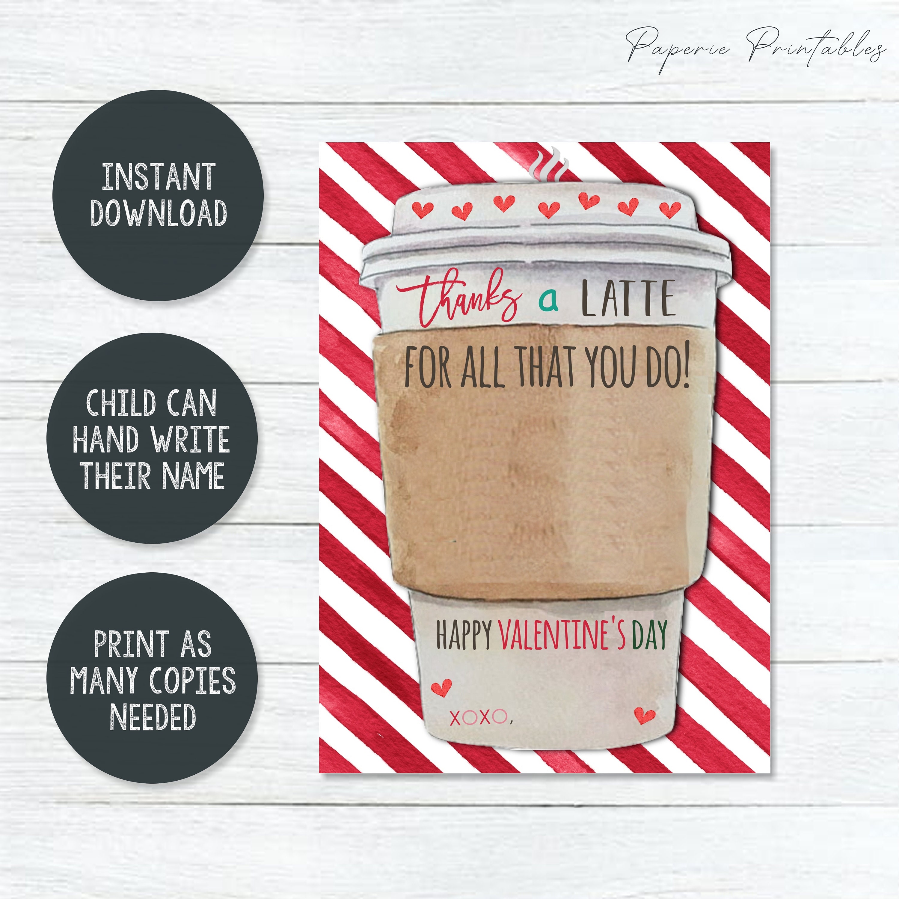 Thanks a LATTE Gift Card Printable, Valentine's Day Teacher Gift Card ...