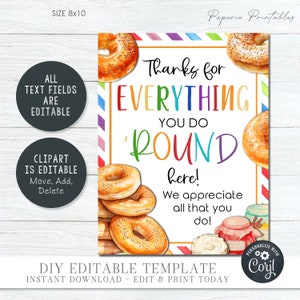 Editable Bagel Teacher Appreciation Sign: Breakfast Theme (DIY Corjl ...