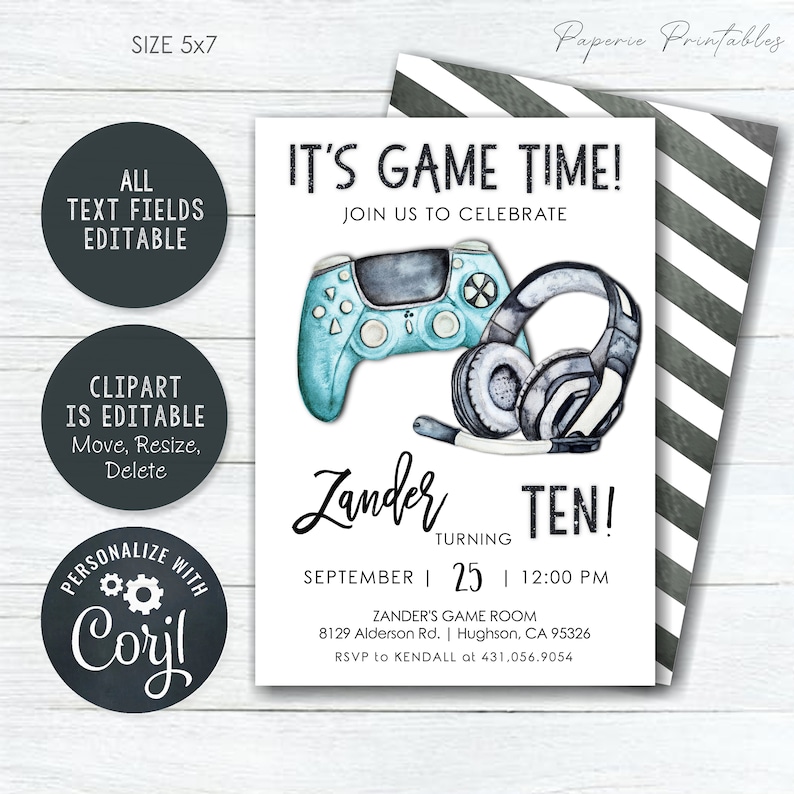 Editable Boy Gaming Birthday Invitation: Video Game Party, Gamer ...