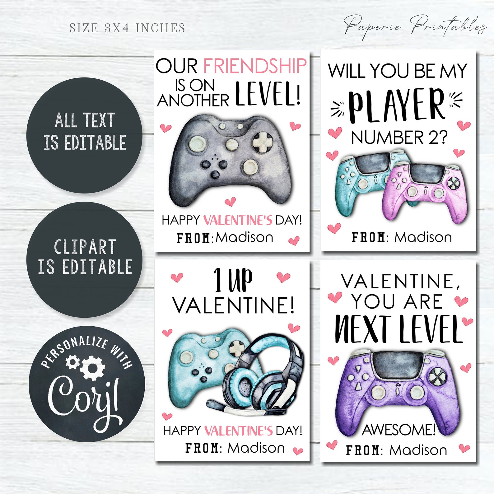 EDITABLE Girl Gamer Valentine Cards Gamer Valentine Cards - Etsy