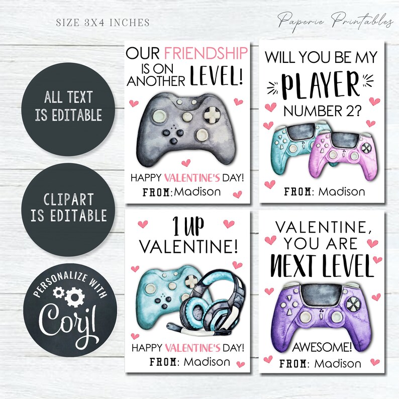 EDITABLE Girl Gamer Valentine Cards Gamer Valentine Cards - Etsy