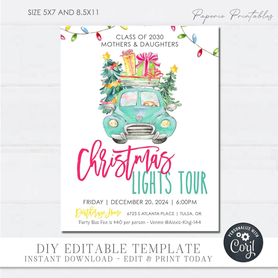 EDITABLE Christmas Lights Tour Invitation, Christmas Lights Tour Flyer ...