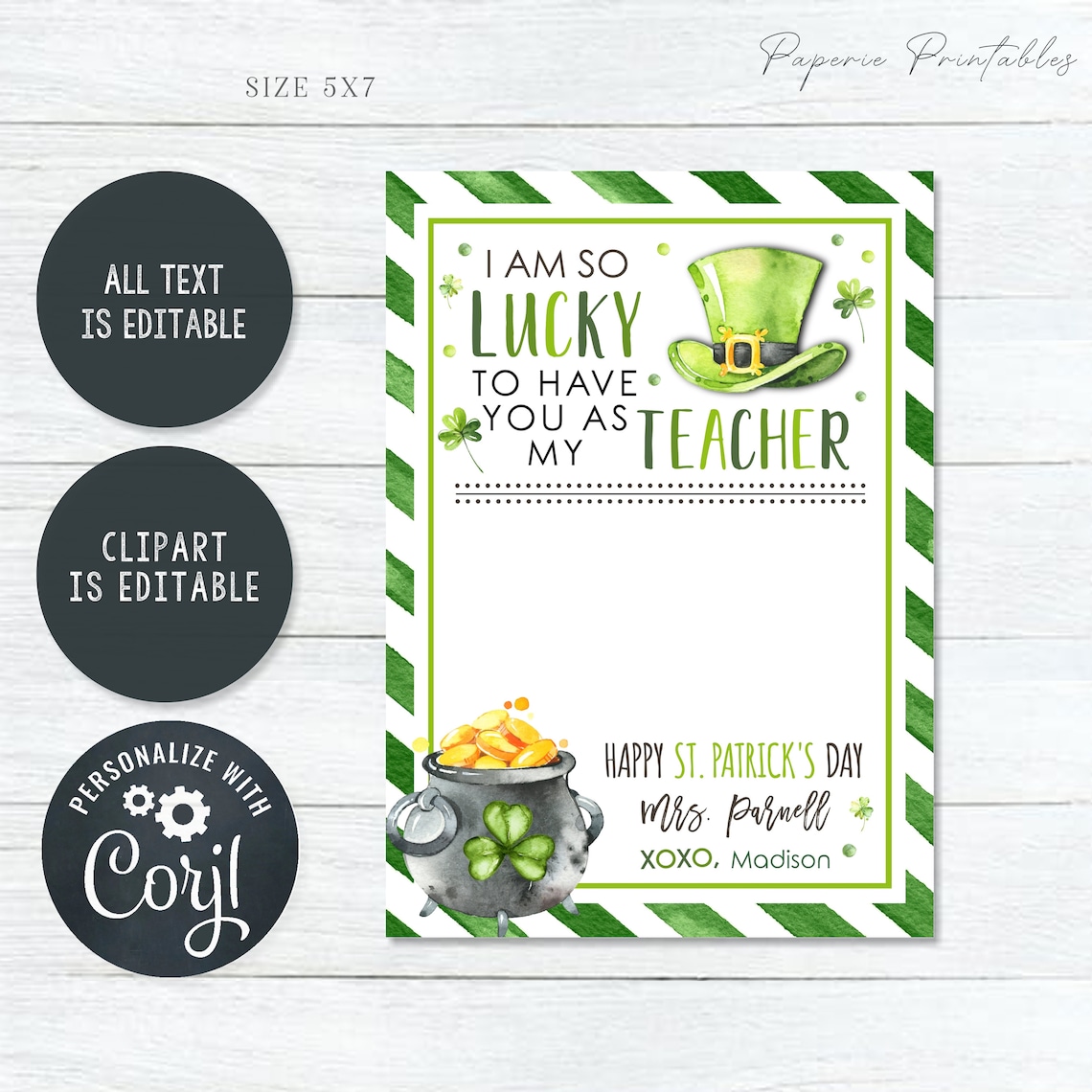 EDITABLE St. Patrick's Day Teacher Gift Card Holder, TEACHER St ...