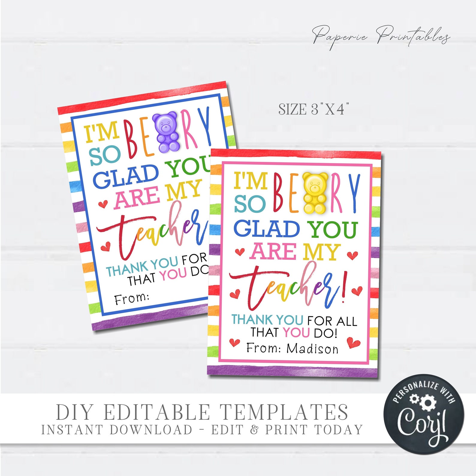 Editable Gummy Bear Teacher Appreciation Gift Tag (digital Download) - Etsy