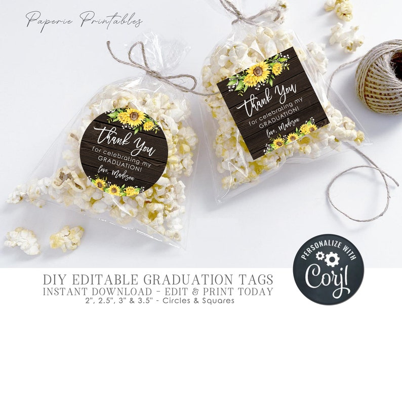 EDITABLE Graduation Gift Tags Sunflower Graduation Tags - Etsy