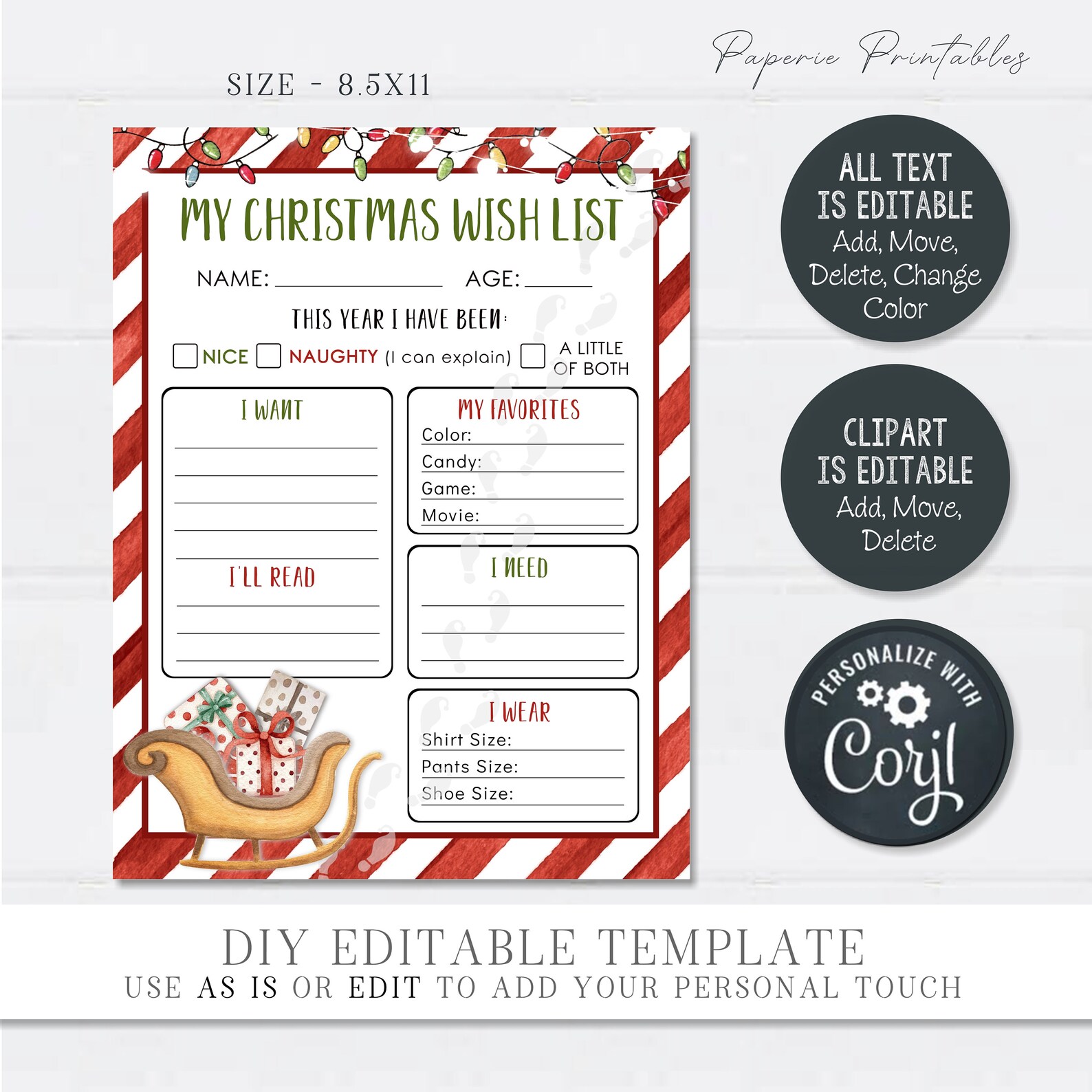 EDITABLE Christmas Wish List for Kids Christmas Wish List - Etsy