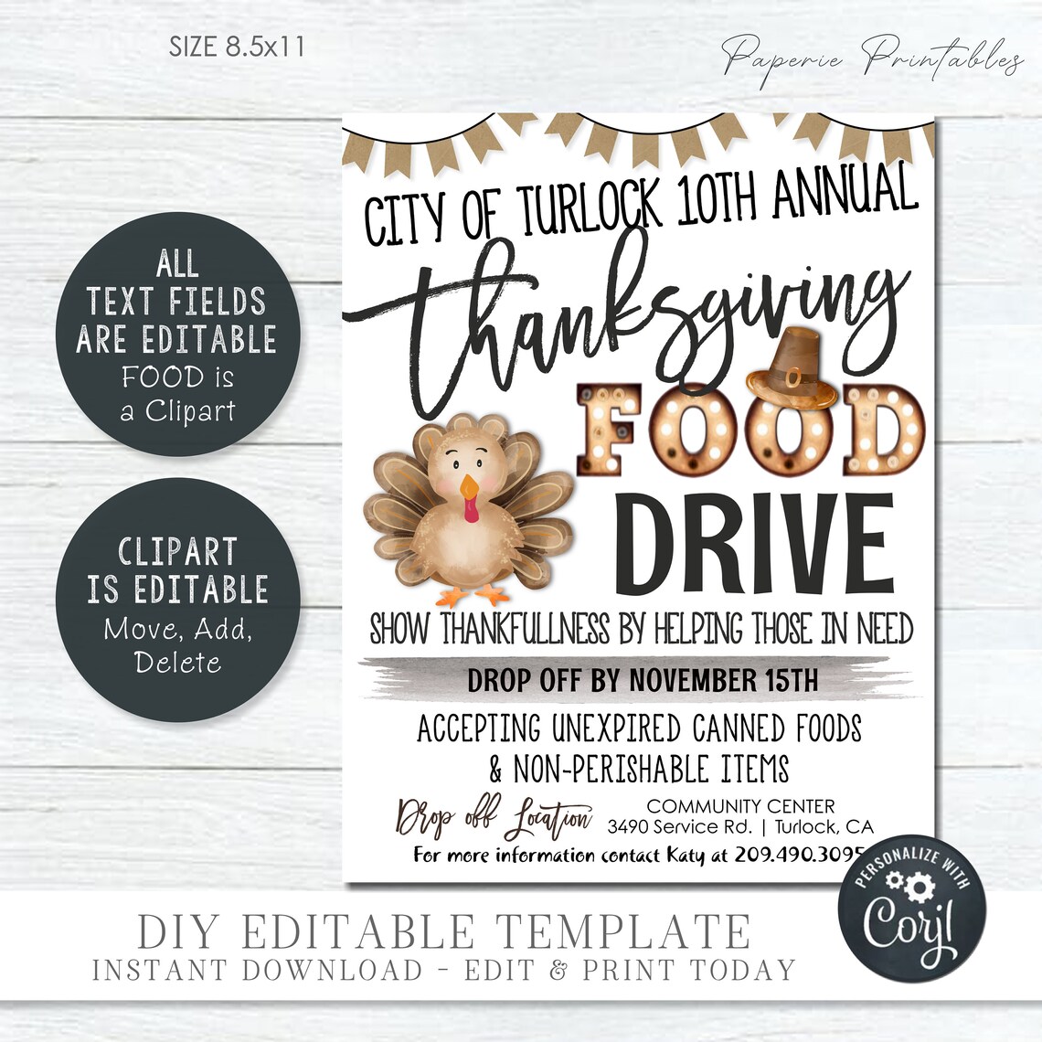 EDITABLE Thanksgiving Food Drive Flyer Food Drive Flyer - Etsy