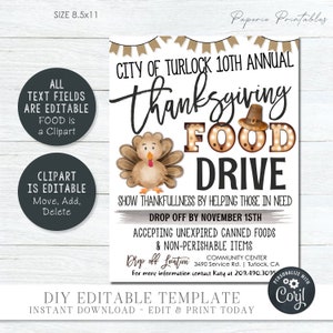 Editable Thanksgiving Food Drive Flyer: Community Event (DIY Corjl ...