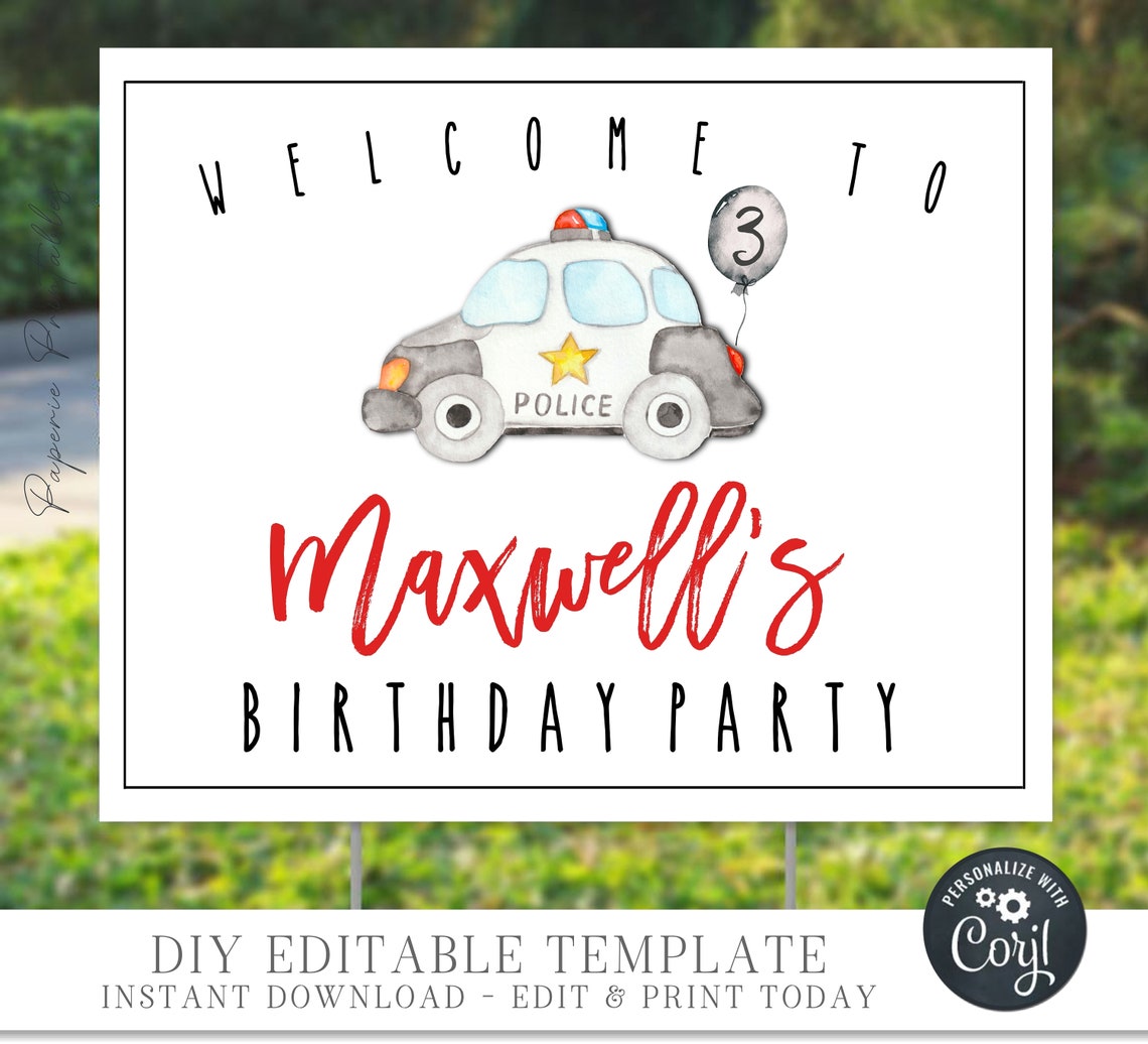 Editable Police Birthday Party Welcome Sign Police Birthday - Etsy