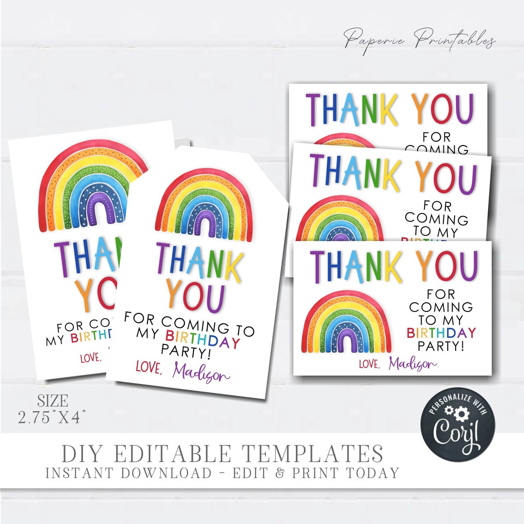 Editable Rainbow Birthday Party Favor Tags, Rainbow Party Favor Tag ...
