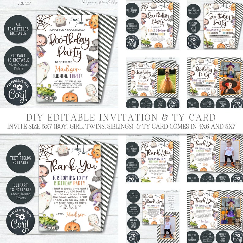Editable Halloween Birthday Party Bundle: Invitation, Banner (DIY Corjl ...