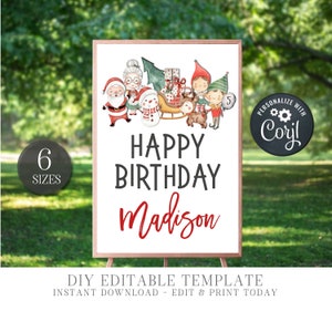 Editable Christmas Birthday Party Sign, Happy Birthday Sign, DIY ...