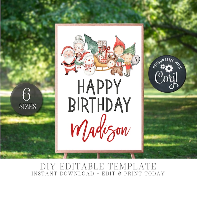Editable Christmas Birthday Party Sign Happy Birthday Sign - Etsy