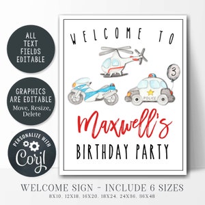 Editable Police Birthday Party Welcome Sign Police Birthday - Etsy