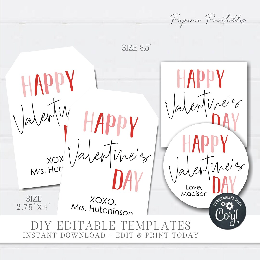 Editable Valentine's Day Gift Tag, Happy Valentine's Day Tag, Valentine ...