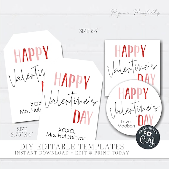 Editable Valentine's Day Gift Tag Happy Valentine's | Etsy
