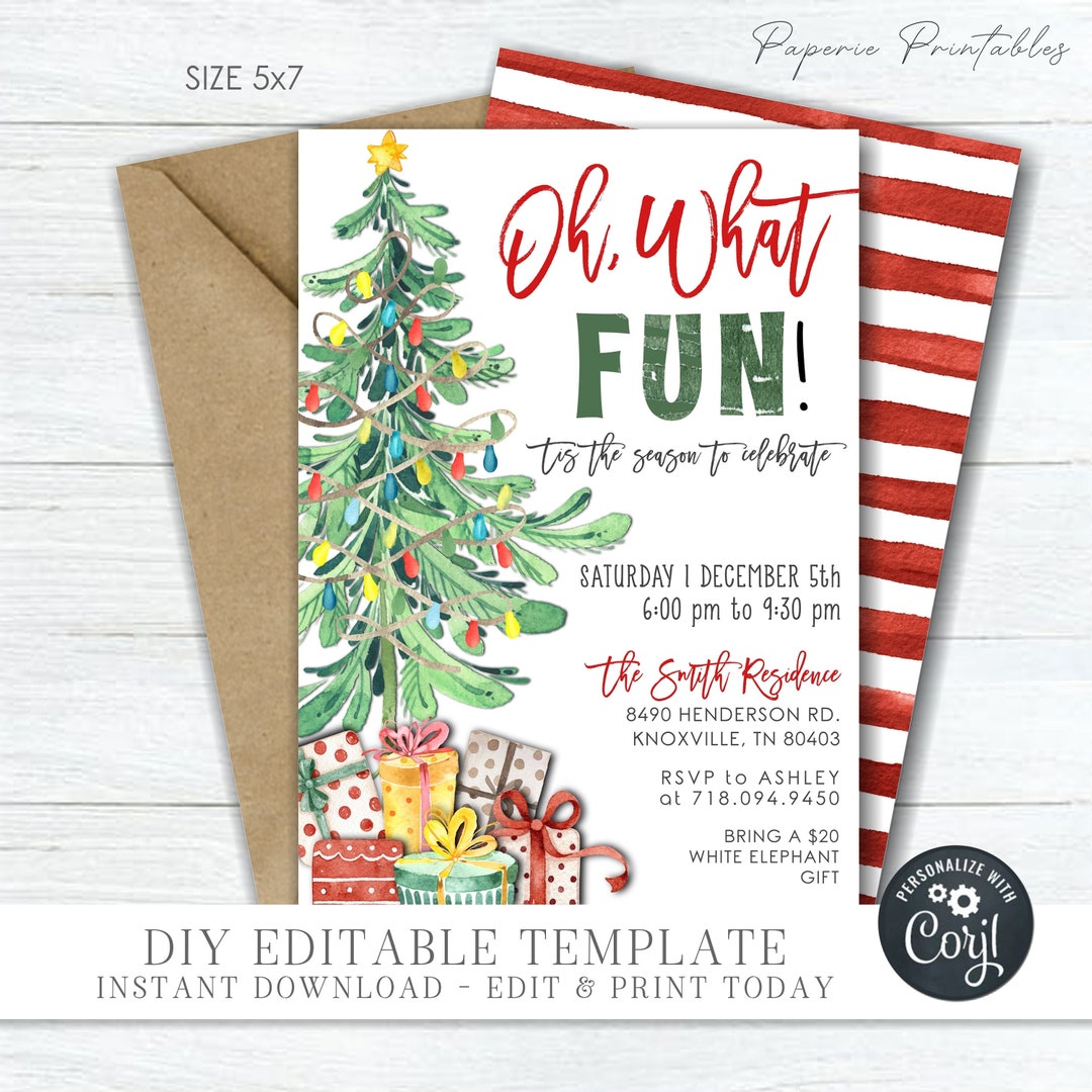 EDITABLE Oh, What Fun Christmas Party Invitation, Holiday Party ...