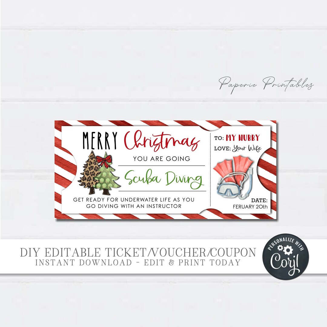 EDITABLE Scuba Diving Christmas Gift Coupon, Christmas Scuba Diving ...