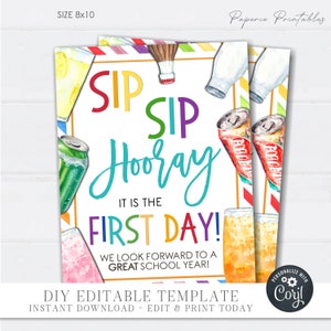 Sip Sip Hooray First Day of School Sign: Editable Cold Drinks Print ...