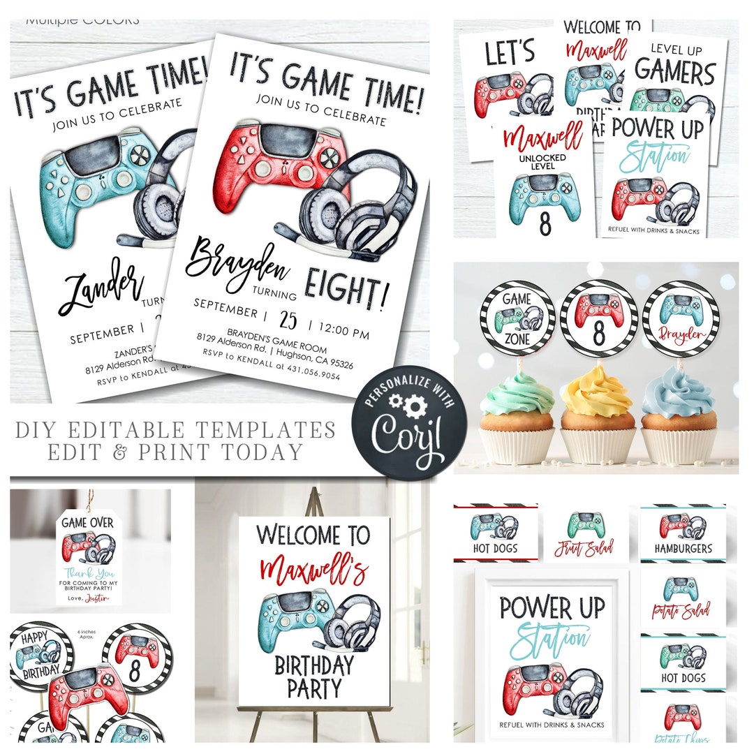 EDITABLE Video Game Birthday Bundle, Gaming Birthday Party Printables ...
