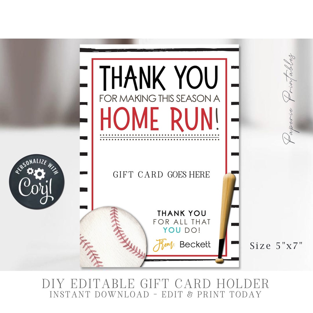 Editable Baseball Coach Gift Card Holder: Printable Appreciation (DIY W ...