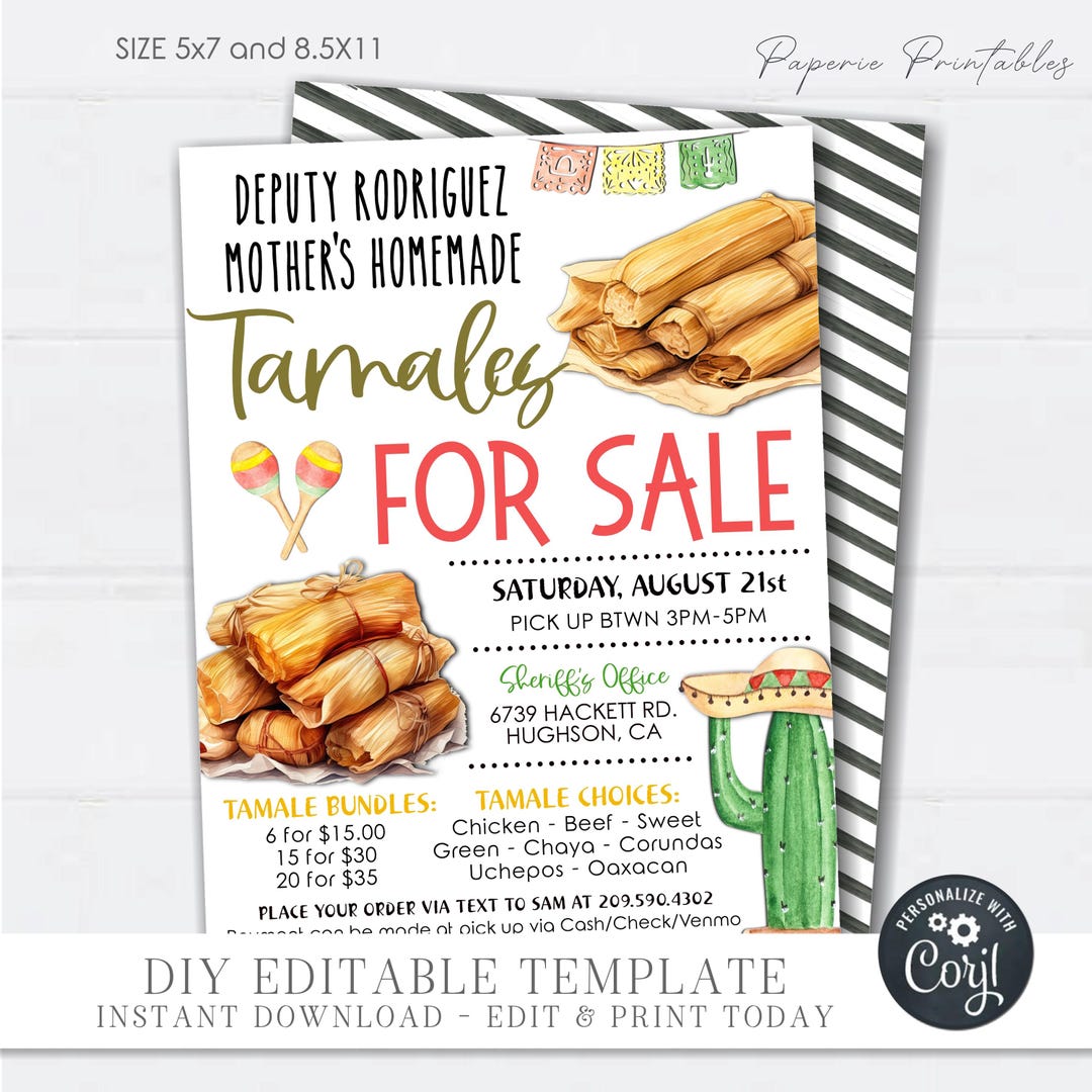 EDITABLE Tamales for Sale Flyer, Tamale Fundraising Flyer Template ...