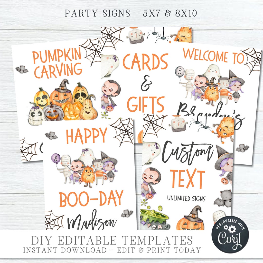 Editable Halloween Party Signs: Pumpkin Carving, Spooky Treats (digital ...