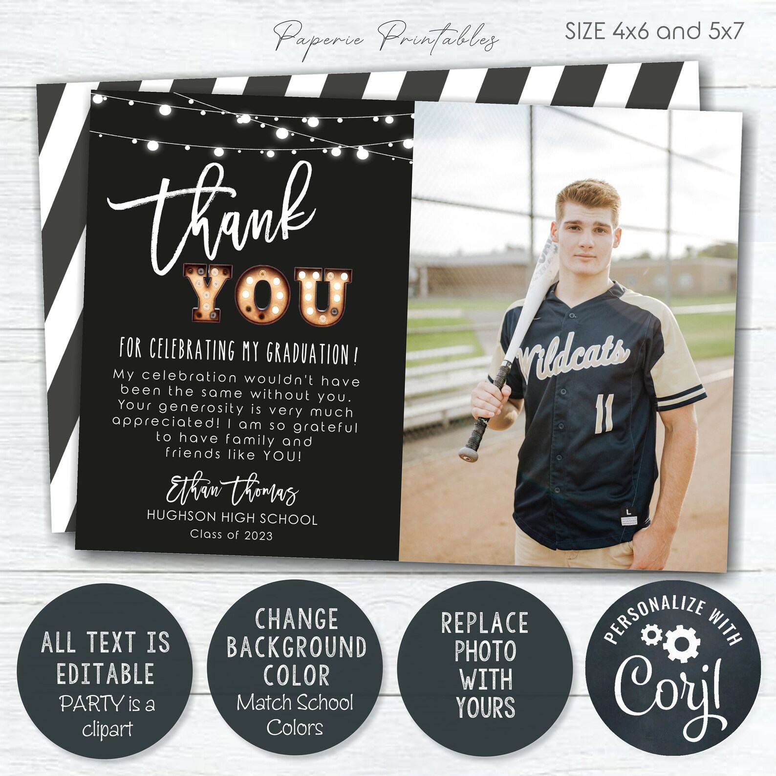 EDITABLE Graduation Thank You Card Color Match School Colors - Etsy