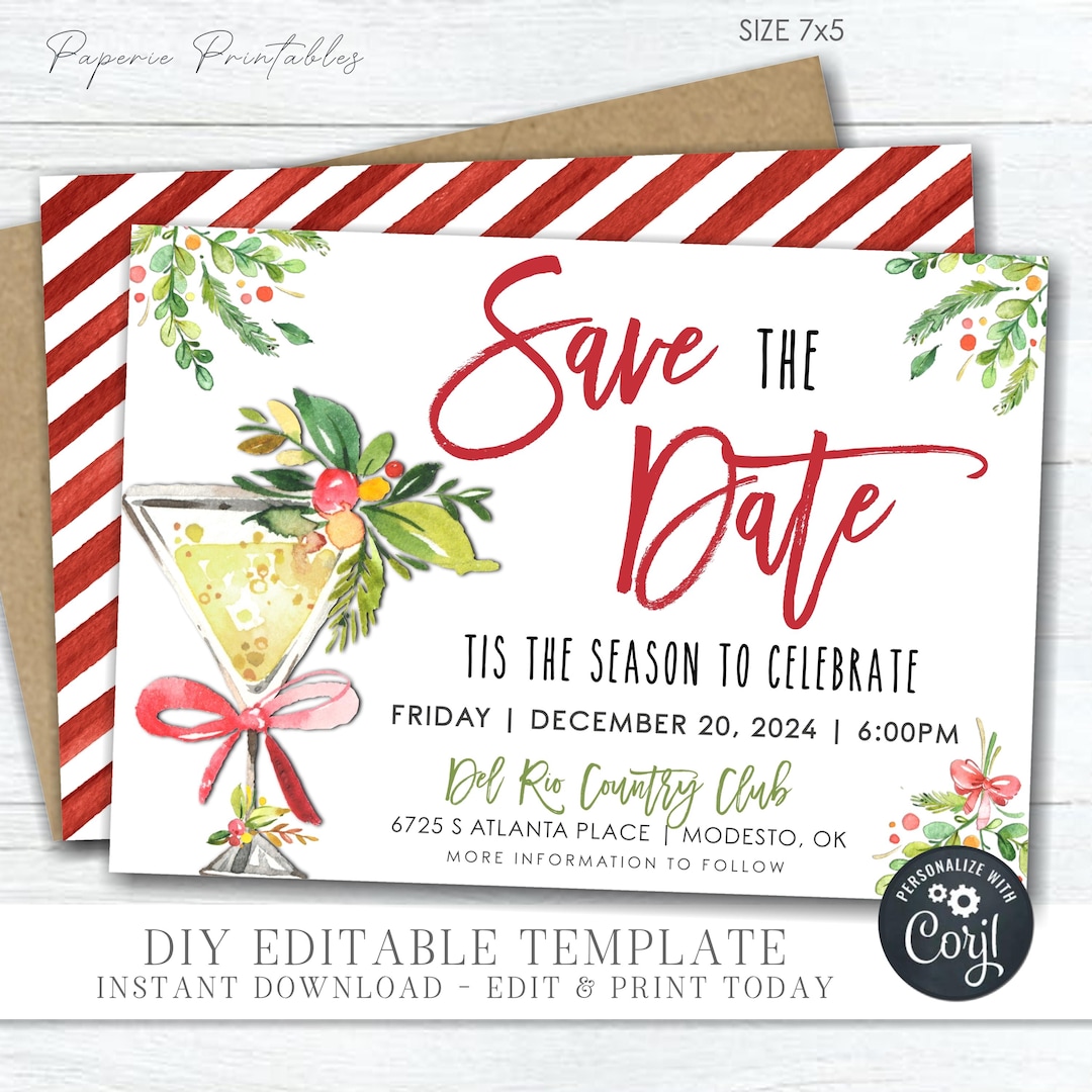 EDITABLE Save the Date Christmas Invitation, Christmas Party Save the ...
