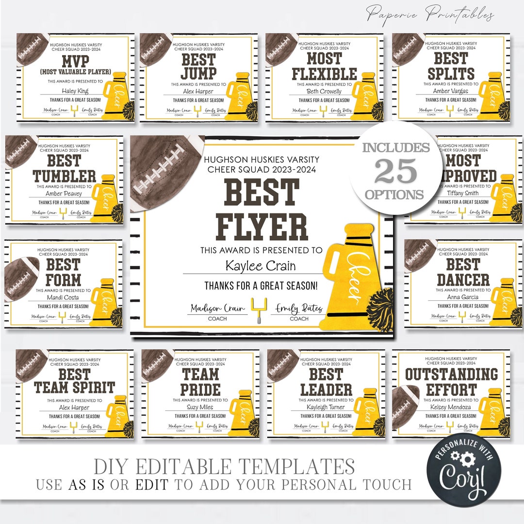 Editable Cheerleading Certificate, End of Season Award, Printable Cheer ...