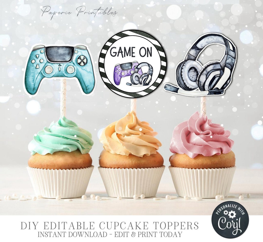 Editable Gaming Party Cupcake Toppers, Video Game Birthday Cupcake ...